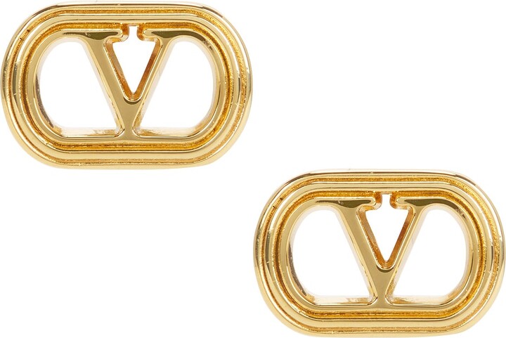 Valentino Garavani Ovalette Logo Earrings in Metallic Gold - ShopStyle