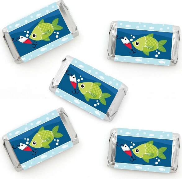 Big Dot of Happiness Let’s Go Fishing - Mini Candy Bar Wrapper Stickers - Fish Themed Birthday ...