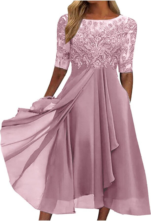 DianD Women's Lace Chiffon Maxi Dress Elegant Mesh Waist Long Dresses ...