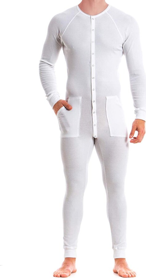 Muscle Alive Mens Long Sleeve Onesie Henley Jumpsuit Stretchy Cotton ...