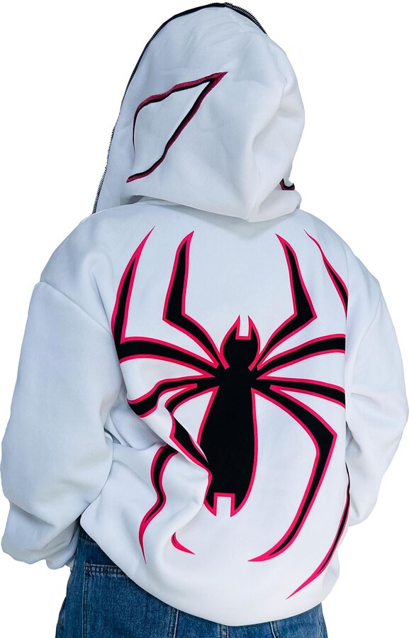Soosuihoo Pink Spider Full Zip Hoodie Y2k Rhinestone Skull Streetwear Skeleton Hoodies Goth ...