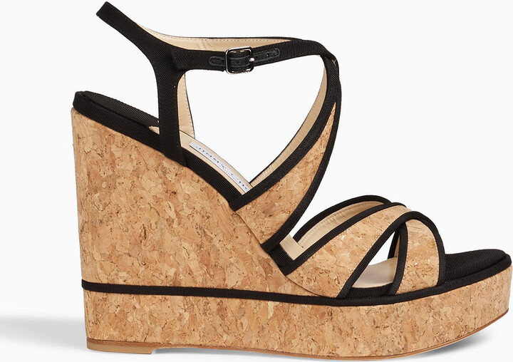 Jimmy Choo Alissa 120 faille-trimmed cork platform wedge sandals ...