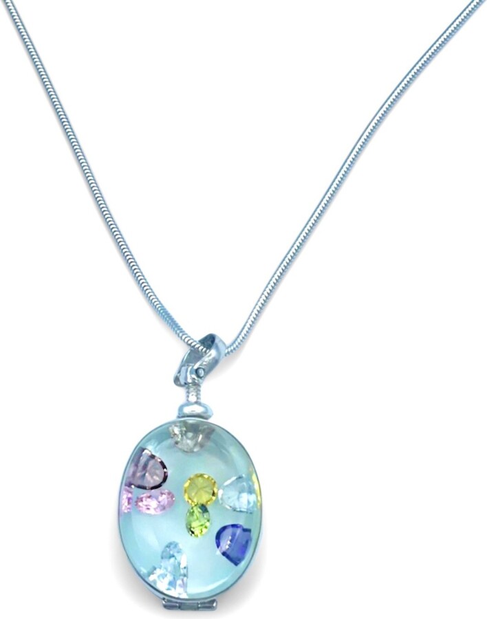 Mon Bijoux - Medium Oval Silver Fillable Locket Necklace Crystal ...