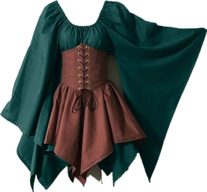 RKaixuni Womens Renaissance Dress Corset Medieval Costume Overskirt ...