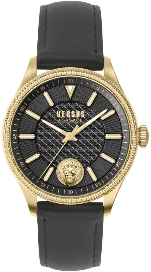 Versus Versace Versus by Versace Men's Colonne Black Leather Strap Watch 45mm - ShopStyle