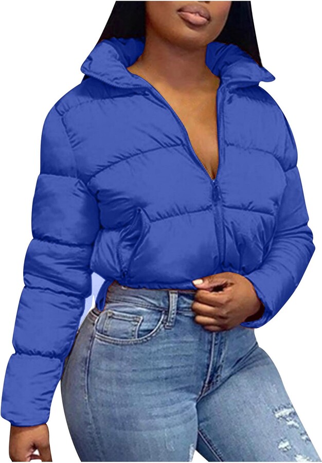 TURWXGSO Cropped Puffer Jacket for Women Padded Zip Up Fluffy Jackets ...
