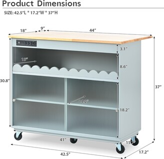 LELATTRADE Grey+Blue Kitchen Island Cart w/ Power Outlets, LED Light ...