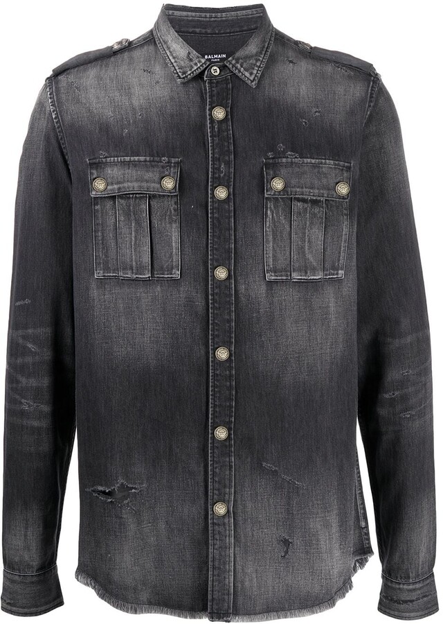 Balmain Logo-Embossed Denim Shirt - ShopStyle