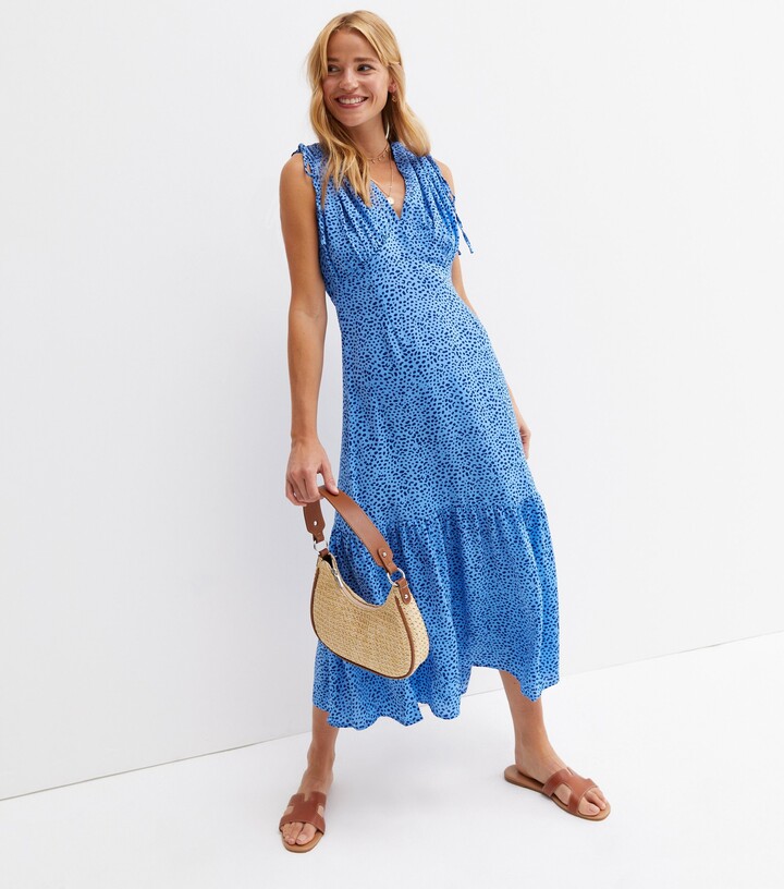 Gini London Blue Spot Sleeveless Ruched Tiered Hem Midi Dress - ShopStyle