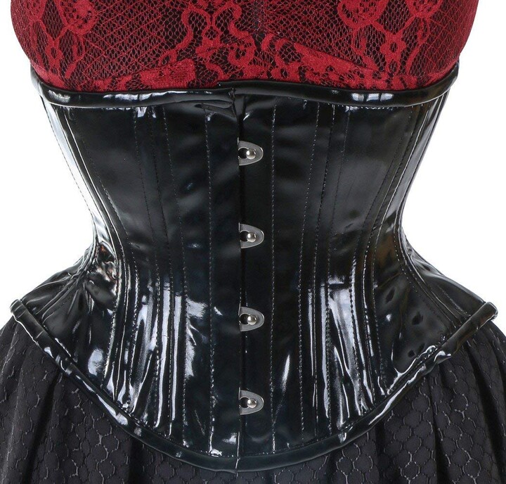 Corsets Island Heavy Duty Double Steel Boned Underbust Black PVC Corset ...