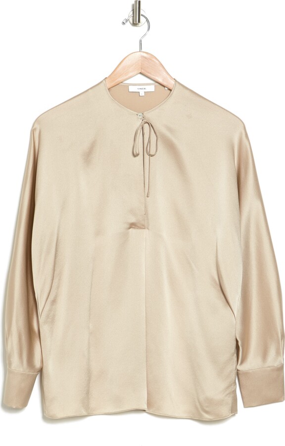 Vince Tie Neck Band Collar Blouse - ShopStyle Tops