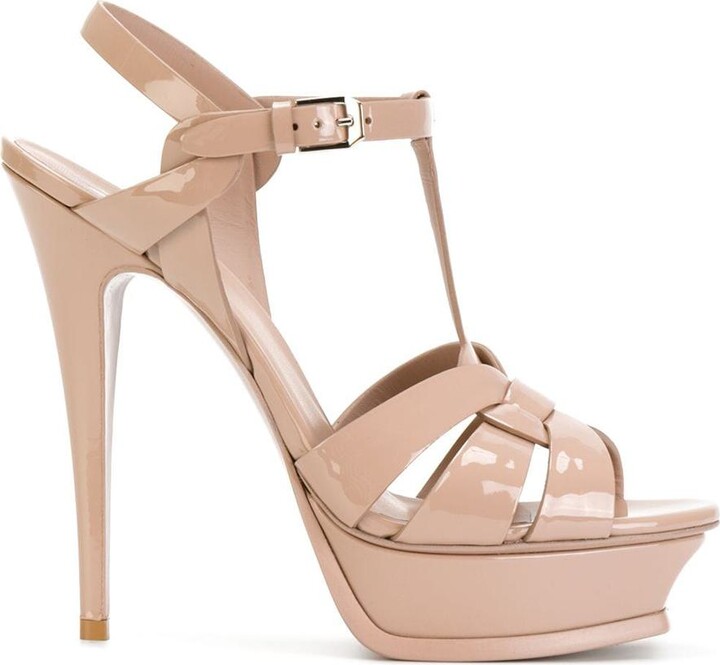 Saint Laurent Tribute Leather Heel Sandals - ShopStyle