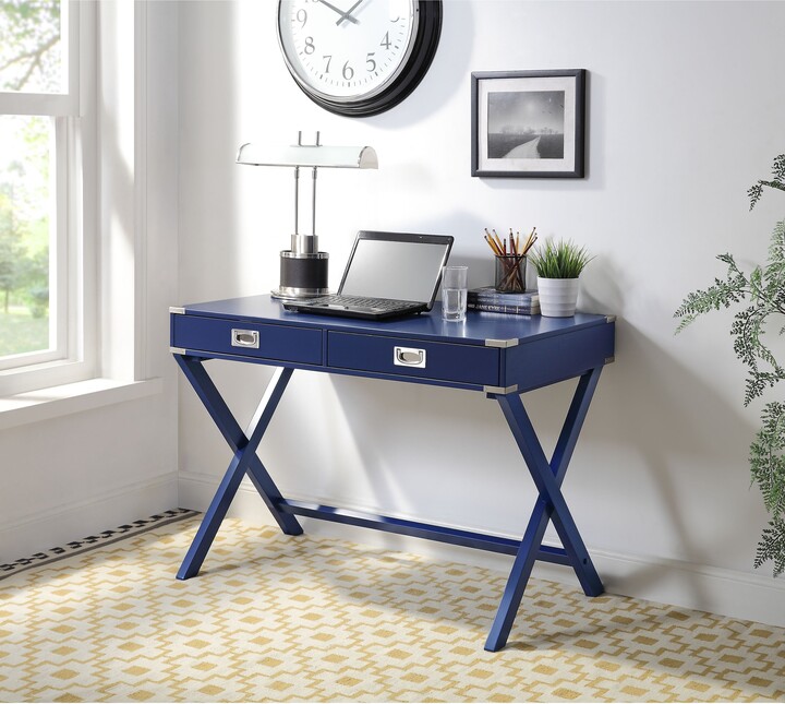 Rasoo Console Table in Navy Blue Finish KD Rectangular Writing Desk 2 ...