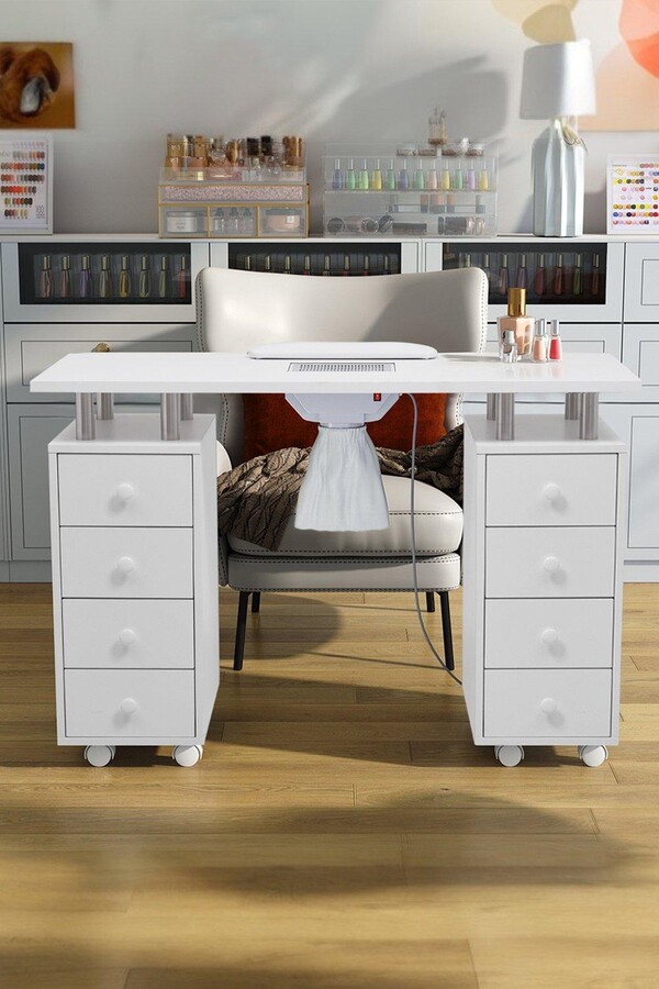 Living and Home Rolling Manicure Station Nail Table with Dust Collector ...