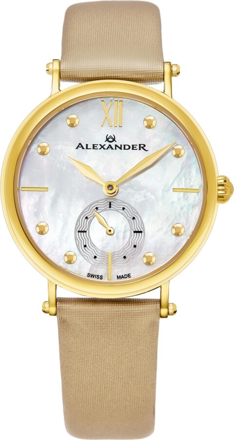 Alexander Women's Roxana Brown Leather , Mother of Pearl Dial , 34mm ...