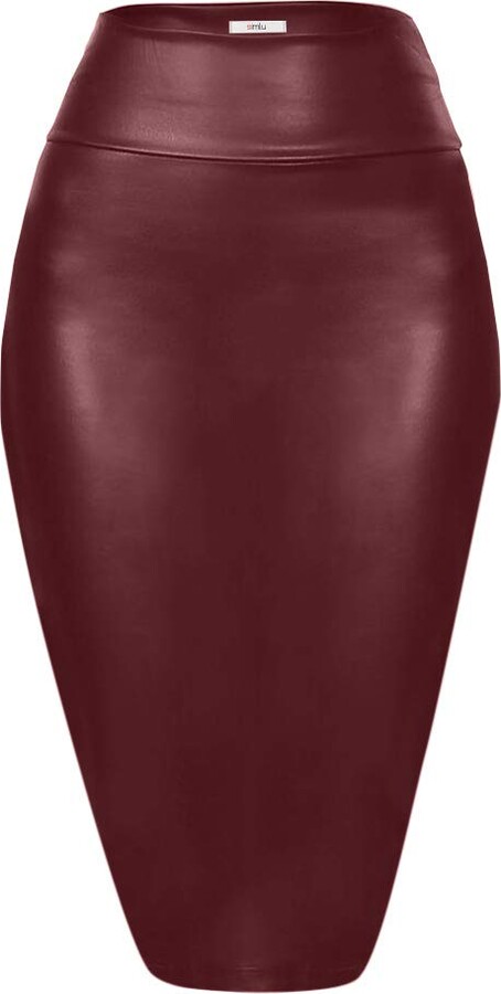 Simlu Faux Leather Below Knee Length Midi Bodycon Skirt for Women ...