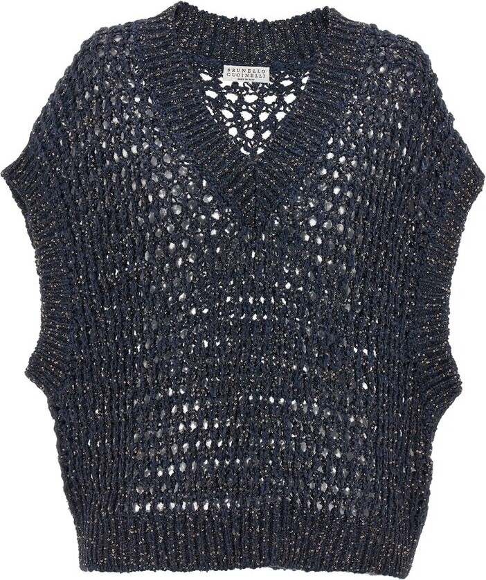Brunello Cucinelli V-Neck Net Knitted Vest - ShopStyle