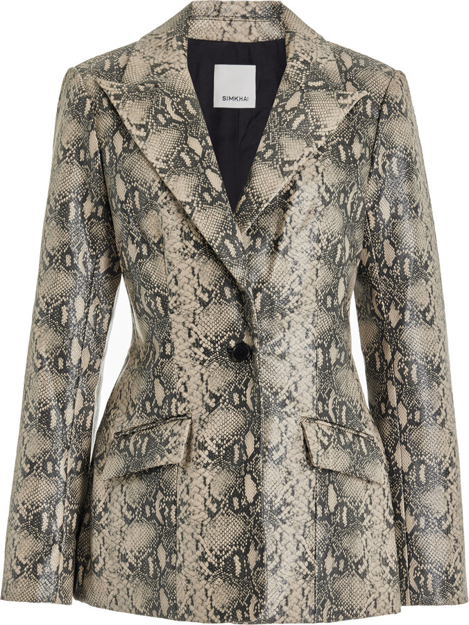 SIMKHAI Afia Snake-Effect Faux Leather Blazer - ShopStyle