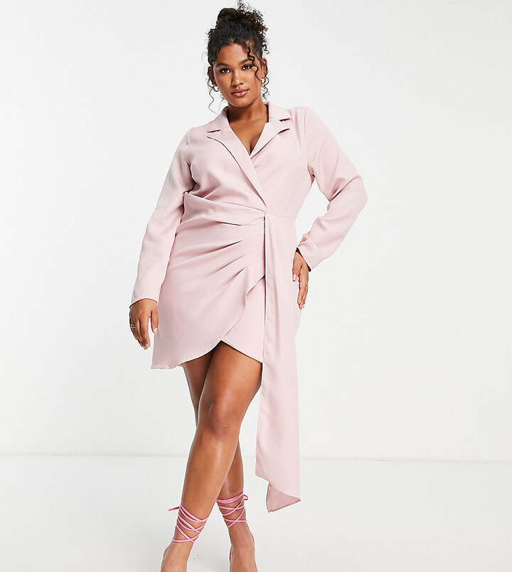 In The Style Plus x Jac Jossa collar detail wrap skirt mini dress in pink - ShopStyle