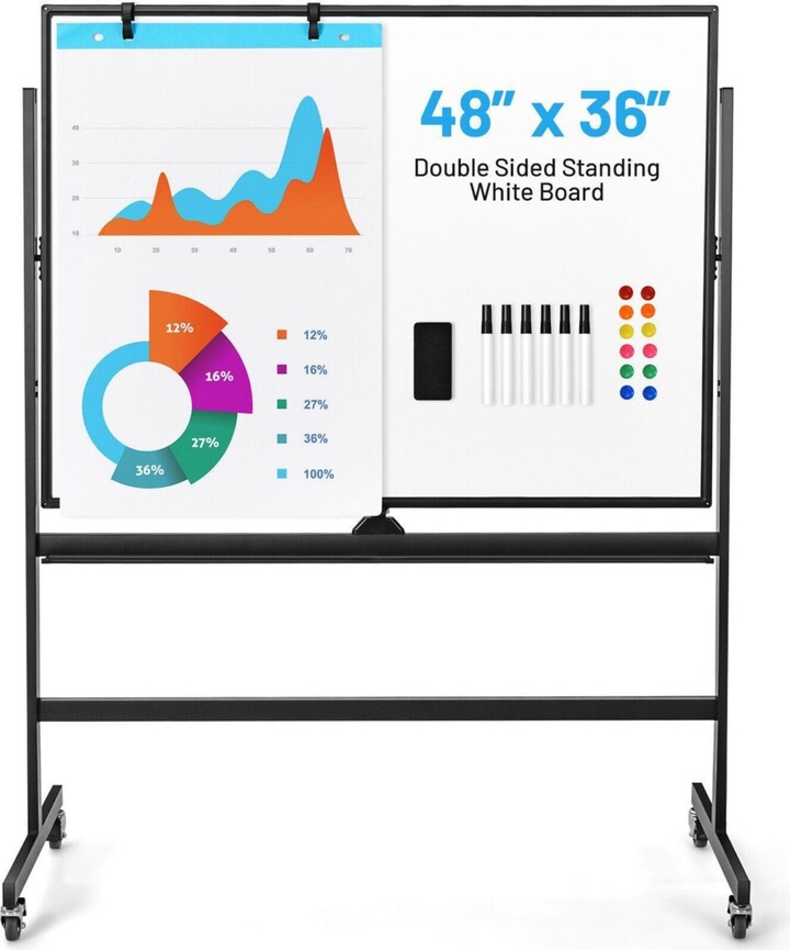 Vebreda 48 x 36 Inch Mobile Magnetic Double-Sided Reversible Whiteboard ...