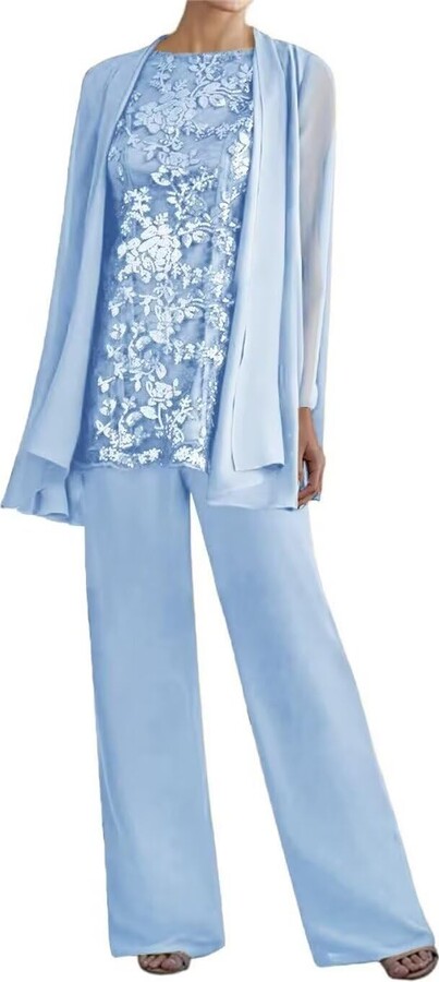 Senunlia Light-Blue Mother of The Bride Outfits Chiffon Womens Trouser ...