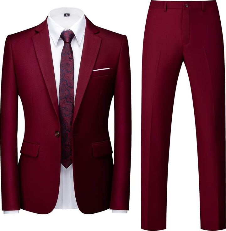 Allthemen Mens Suits 2 Piece Regular Fit Wedding Dress Suit One Button ...