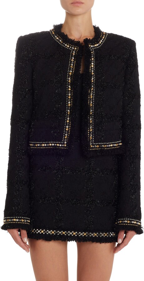 Versace Spiked Metallic Tweed Crop Jacket - ShopStyle