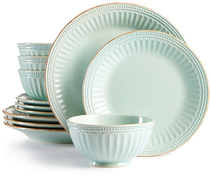 Lenox French Perle Groove Ice Blue 12-Piece Dinnerware Set, Service for ...