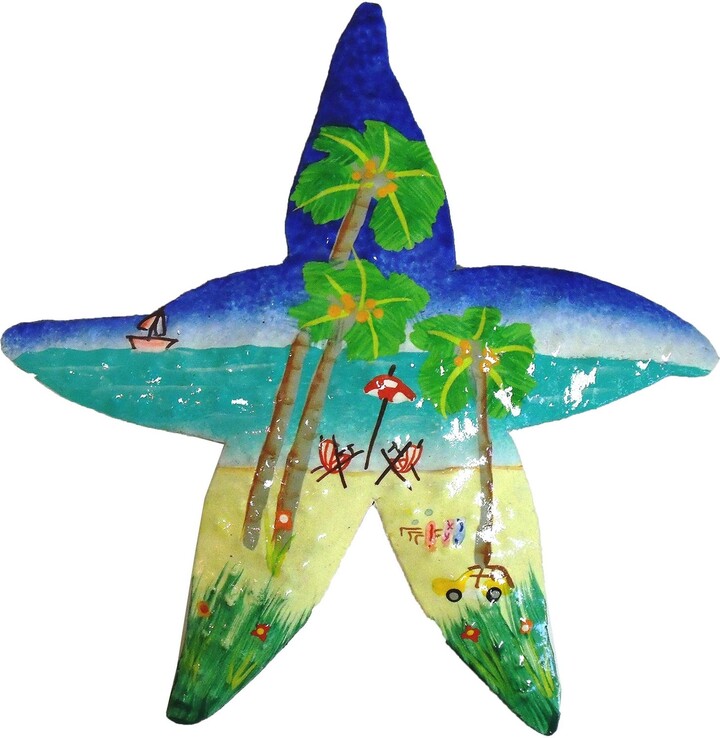 Haitian Metal Art Tropical Star Fish Beach Scene Haitian Metal Wall Art ...