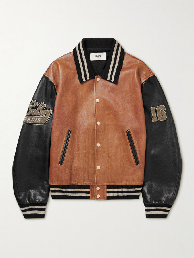 Celine Homme Teddy Oversized Logo-Appliquéd Leather Bomber Jacket ...