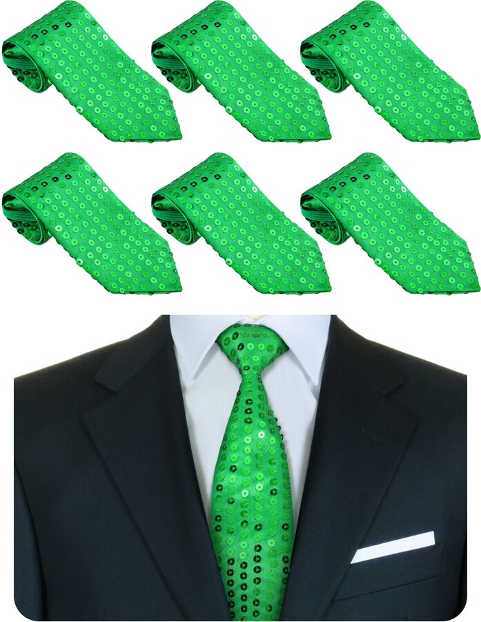 Bencailor 24 Pcs St Patricks Day Sequin Skinny Tie Green Solid Satin Slim Necktie Formal Tie Men ...