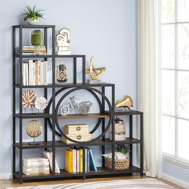 Farfarview Industrial Freestanding Ladder Corner Bookshelf ,12 Cubes ...