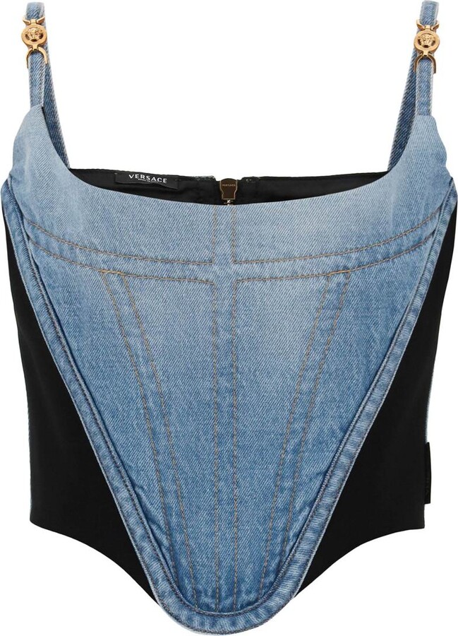 Versace denim bustier top - ShopStyle