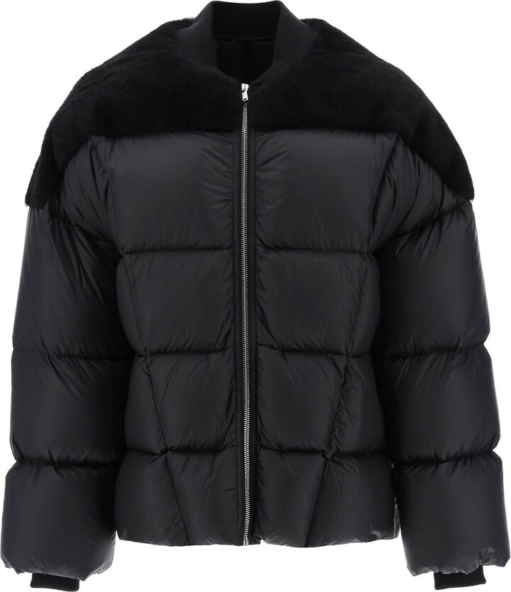 Rick Owens Oversized puffer jacket with shearling insert - ShopStyle