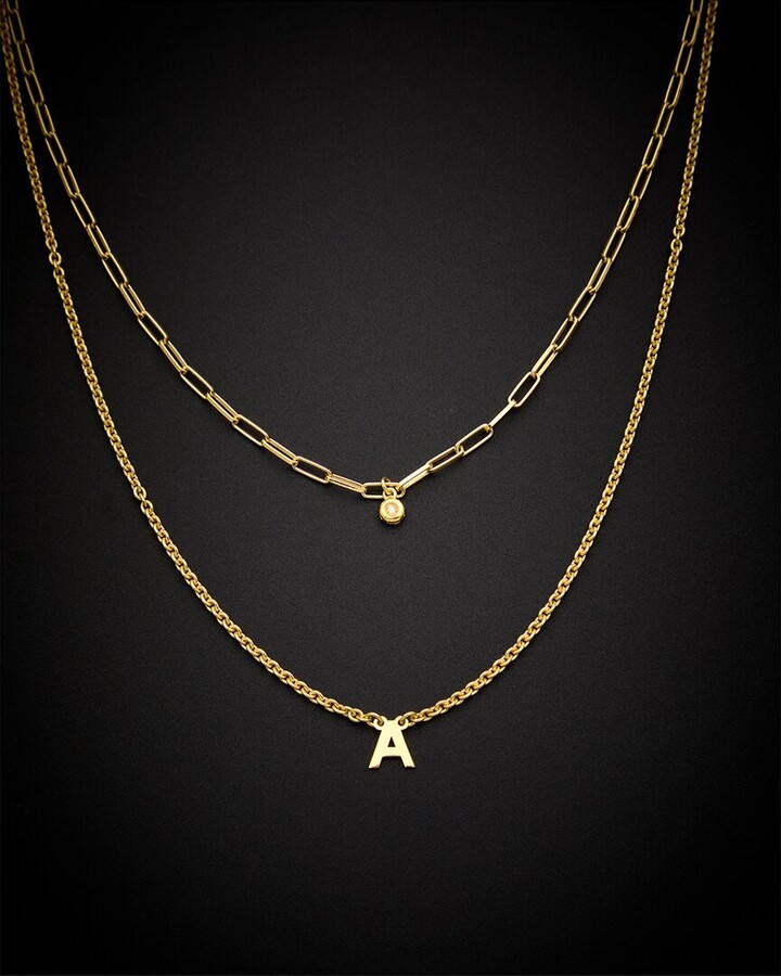 18K Italian Gold Over Silver Diamond Initial Necklace (A-Z) - ShopStyle