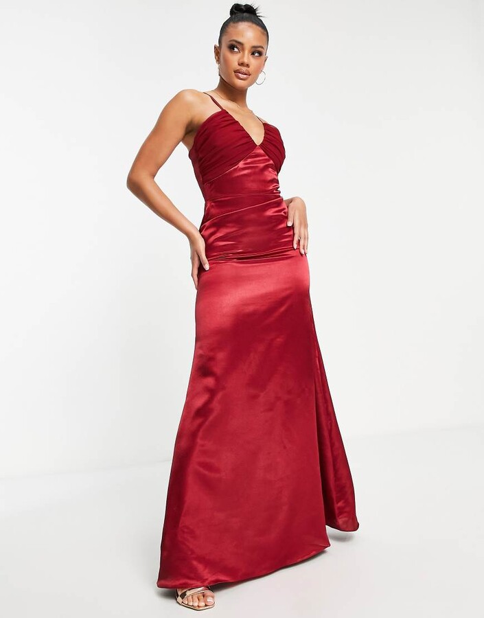 VL The Label V neck satin maxi dress in red - ShopStyle