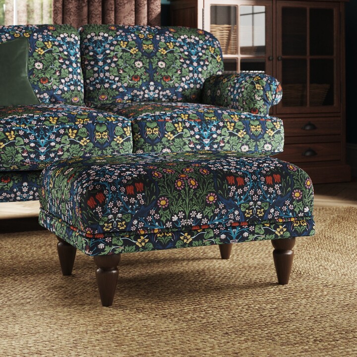 Dunelm Jolene William Morris Blackthorn Print Velvet Footstool ...