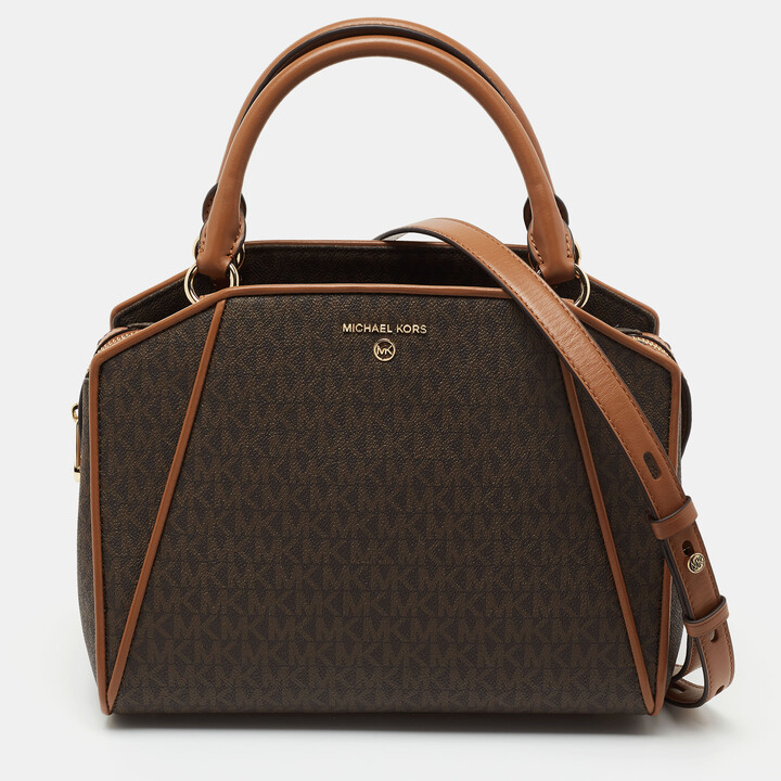 Michael Kors Signature Coated Canvas and Leather Medium Cleo Tote ...