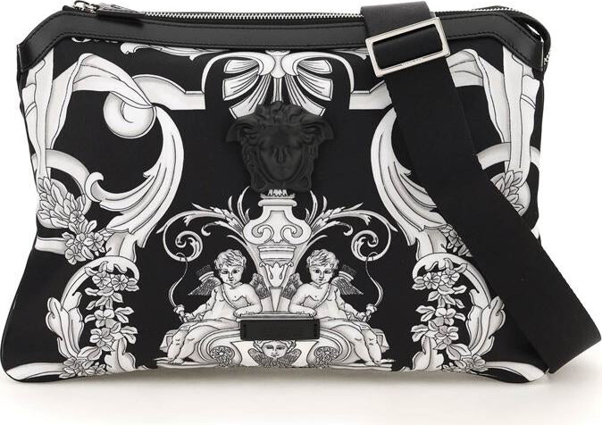 Versace silver baroque print nylon 'la medusa' crossbody pouch ...