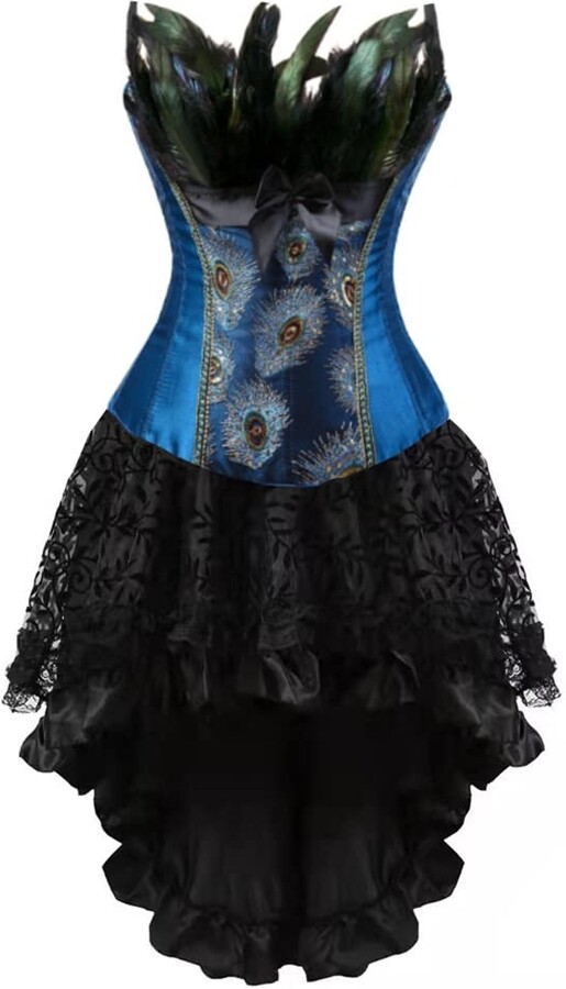 Grebrafan Steampunk Corset Skirt Peacock Feather Corsets Bustiers ...