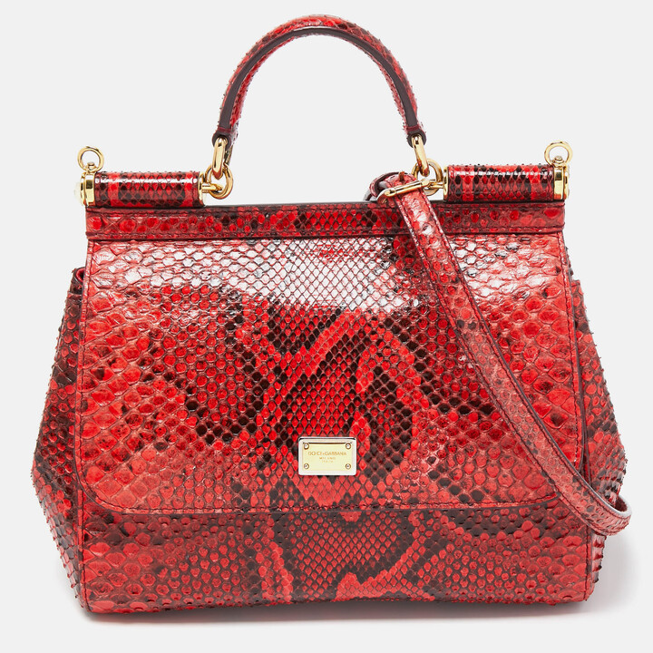 Dolce & Gabbana Red/Black Python Medium Miss Sicily Top Handle Bag ...