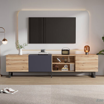 George Oliver Modern TV With 3 Cabinets& Open Shelves, Color-Matching Media Console Table For ...