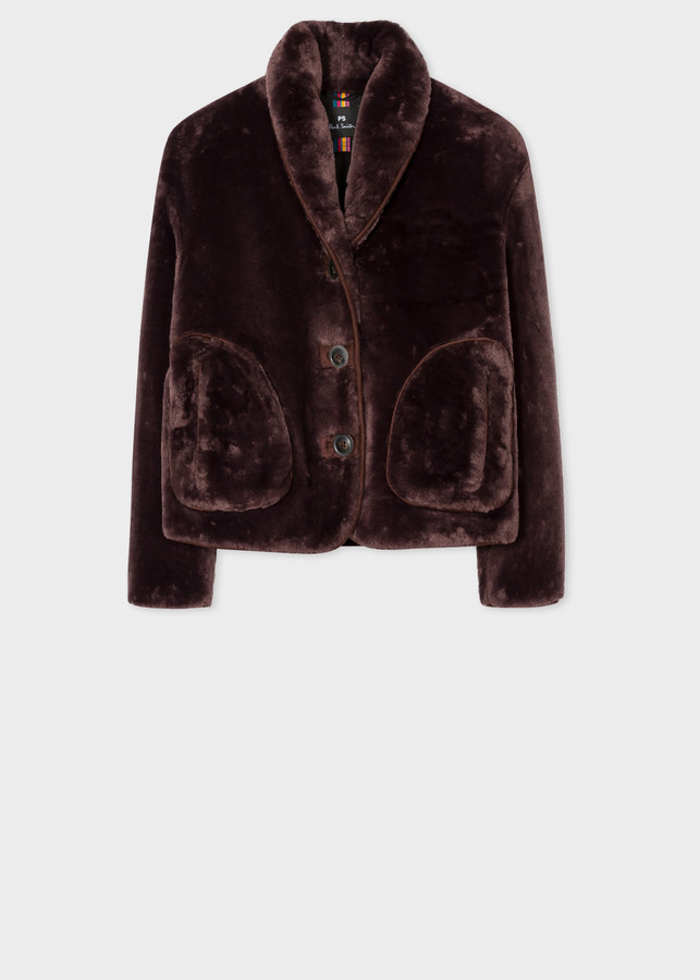 Paul Smith Women's Brown Faux Fur Cropped Shawl Collar Jacket - ShopStyle
