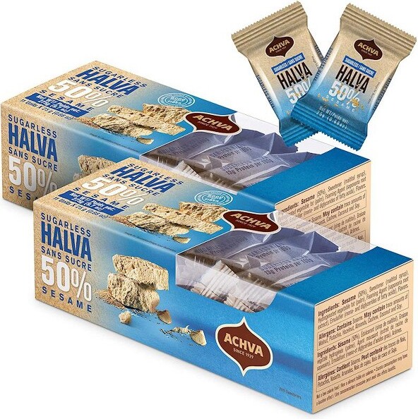 Achva Sugarless Halva Mini Snack Bars 9.7 oz - Individually Wrapped ...