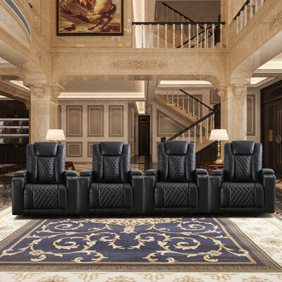 ANJ LyQuinn 35.4'' Wide Contemporary Top Faux Leather Power Recliner ...