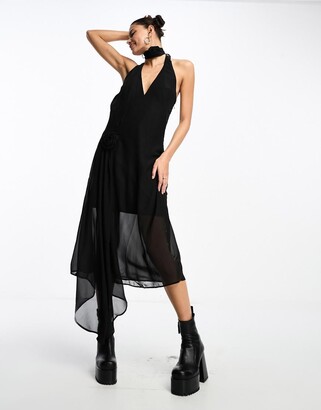 Something New x Lame. Cobain corsage sheer halterneck maxi dress in black - ShopStyle