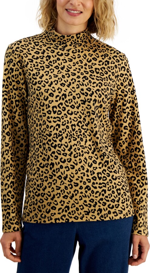 Karen Scott Petite Leopard Flow Mock-Turtleneck Top, Created for Macy's - ShopStyle