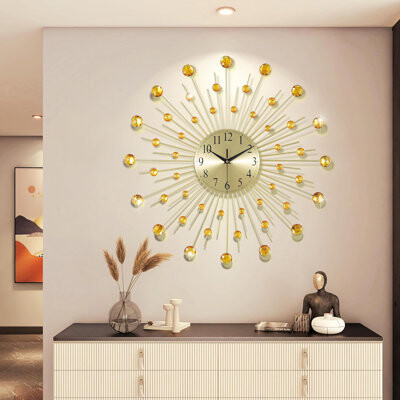 House of Hampton 23 Inch Silent Metal Bling Crystal Sunburst Wall Clock ...