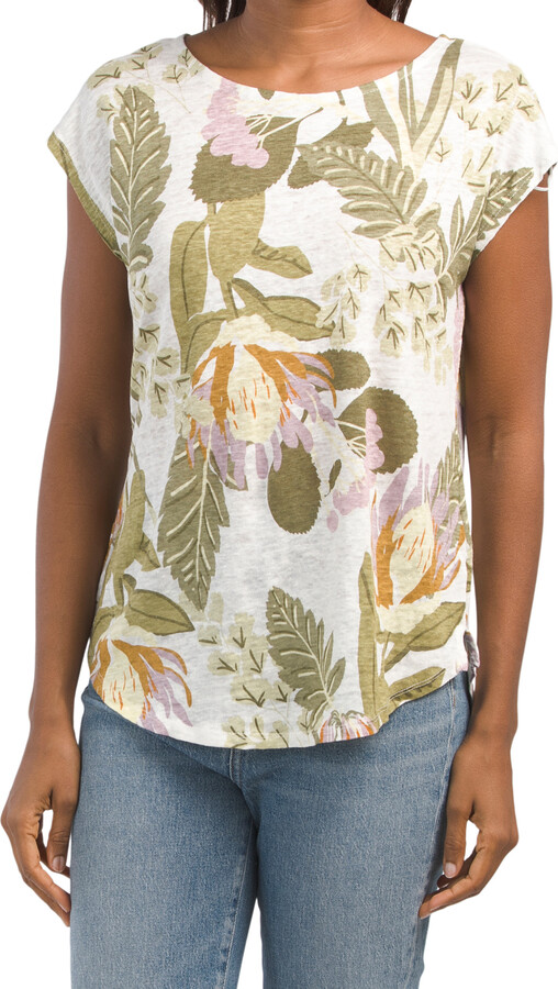 Rachel Zoe Linen Printed Short Sleeve Top - ShopStyle