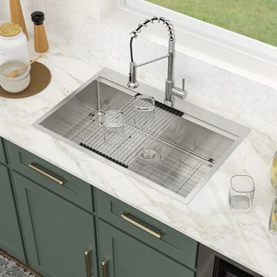 Logmey 33" L x 22" W Drop-in Workstation Kitchen Sink 16 Gauge ...